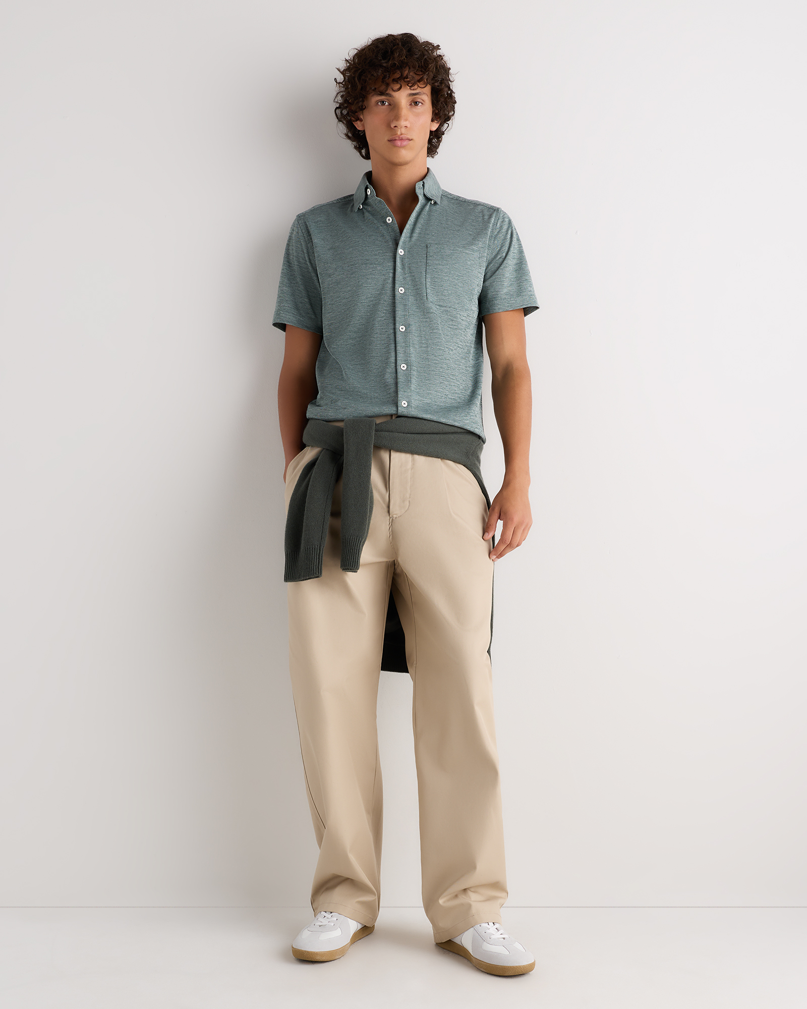 QUINCE Commuter Stretch Pique Short Sleeve Button-Down